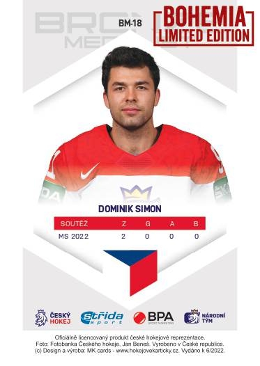 Dominik Simon 2022 Bronze Medalists - Bohemia Chips edition | Hokejové ...