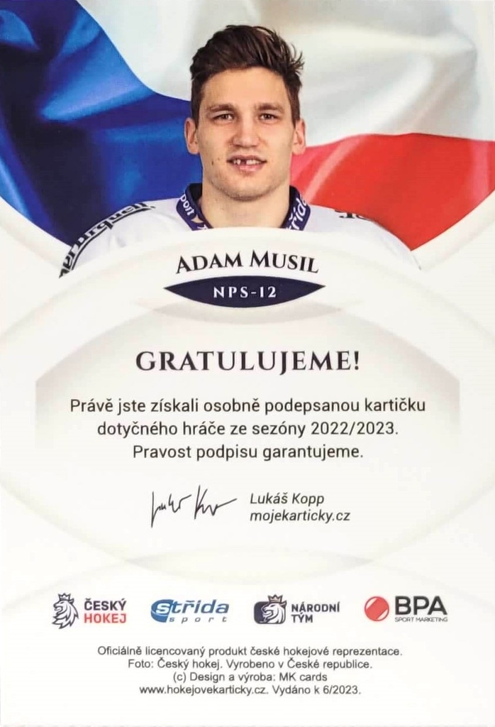 Adam Musil 2023 MK NPS bez podpisu PROMO ražba | Hokejové kartičky ...