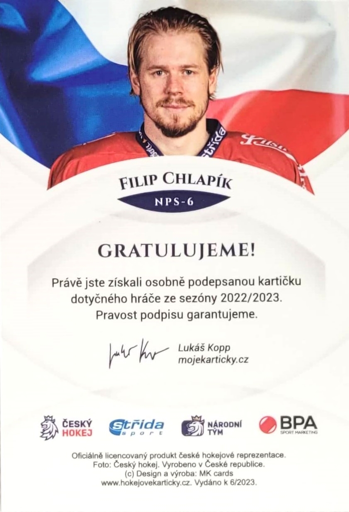 Filip Chlapík 2023 MK NPS bez podpisu PROMO ražba | Hokejové kartičky ...